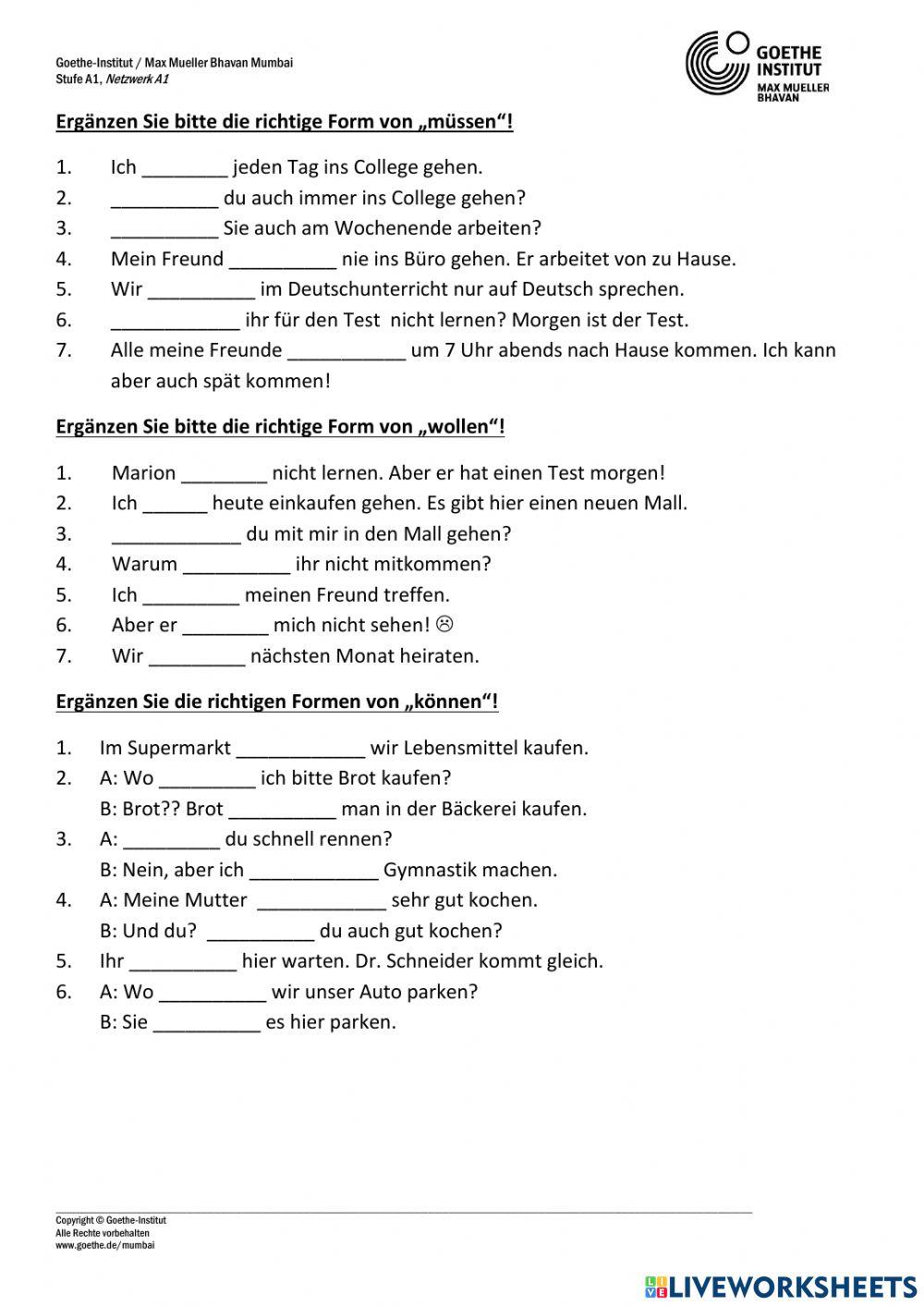 Modalverben | Free Interactive Worksheets | 3173843