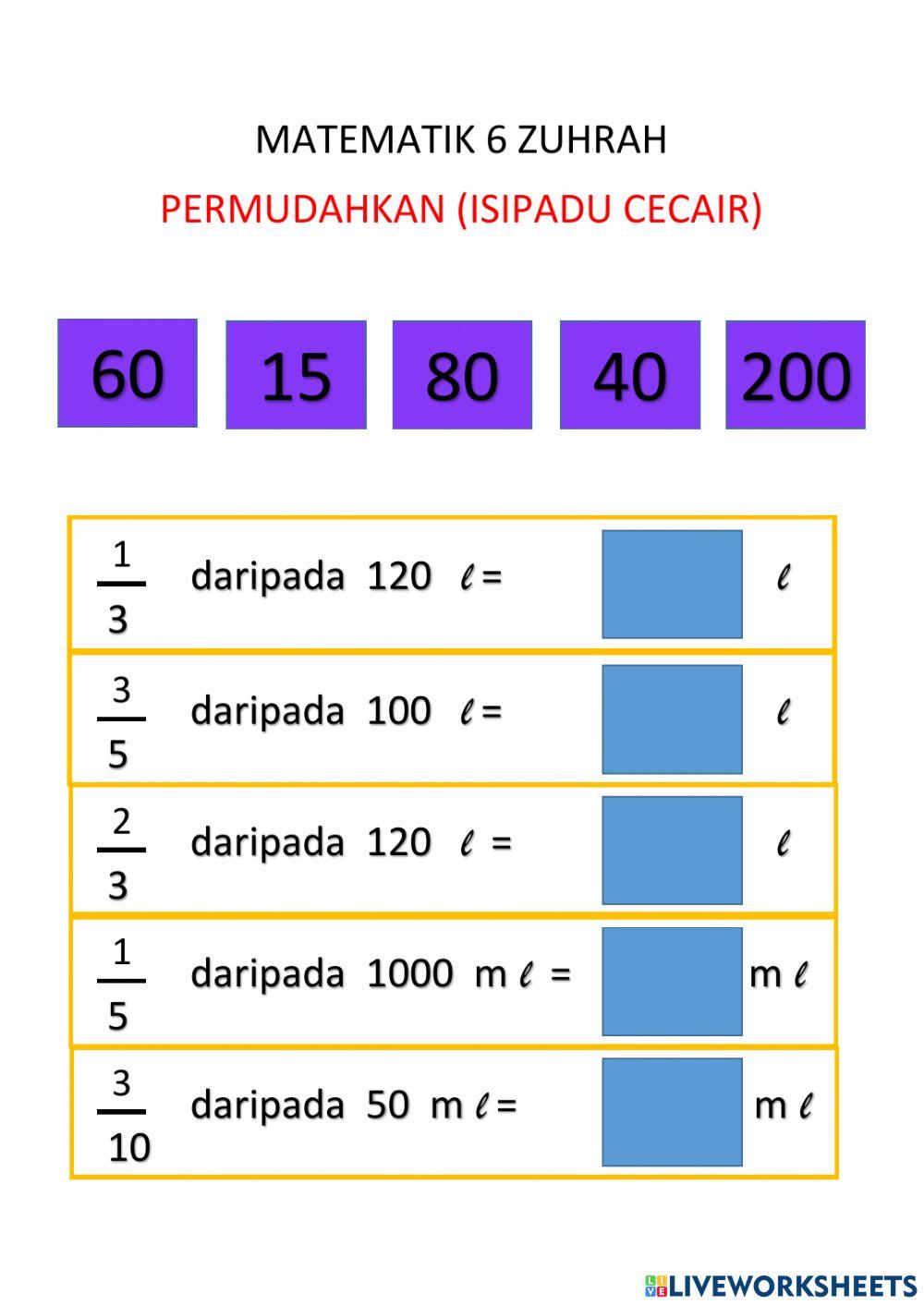 Isipadu cecair interactive exercise | Live Worksheets