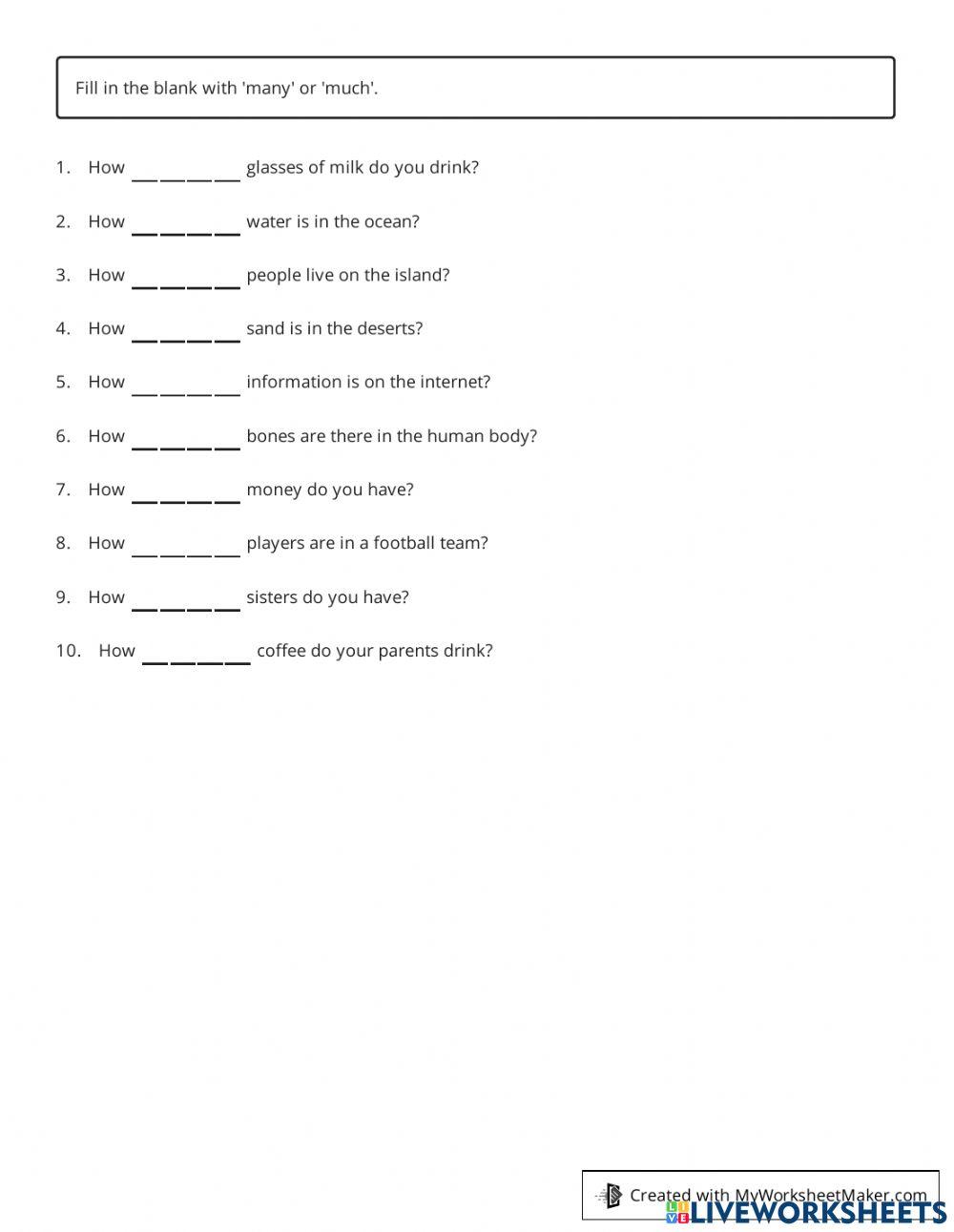 Many-much | Free Interactive Worksheets | 1163534