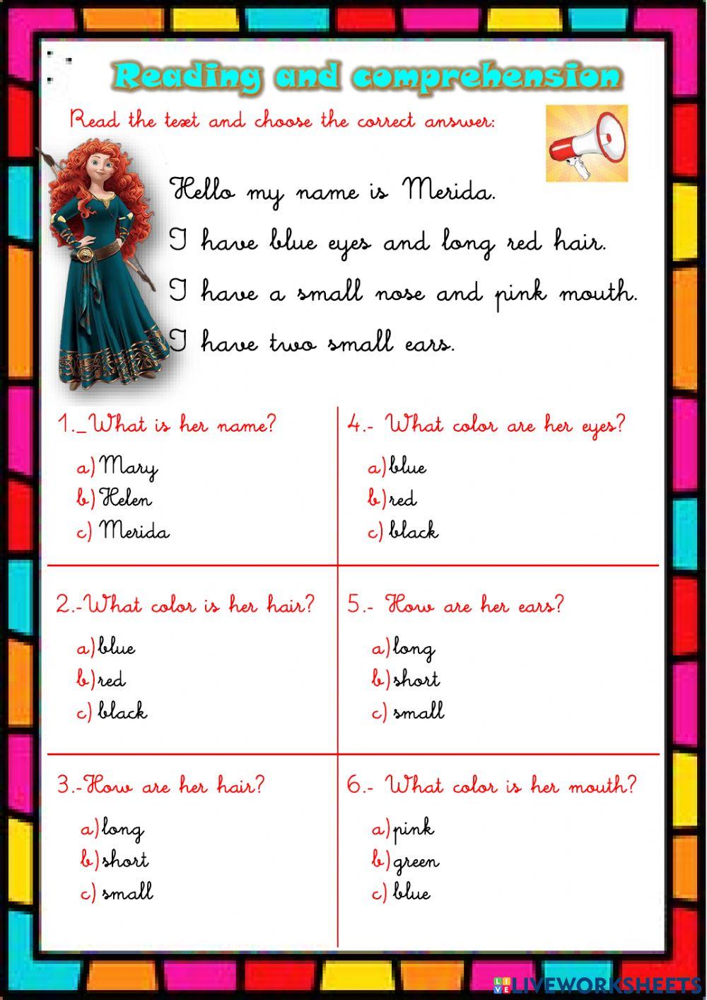 Reading and comprehension exercise for elemental | Live Worksheets