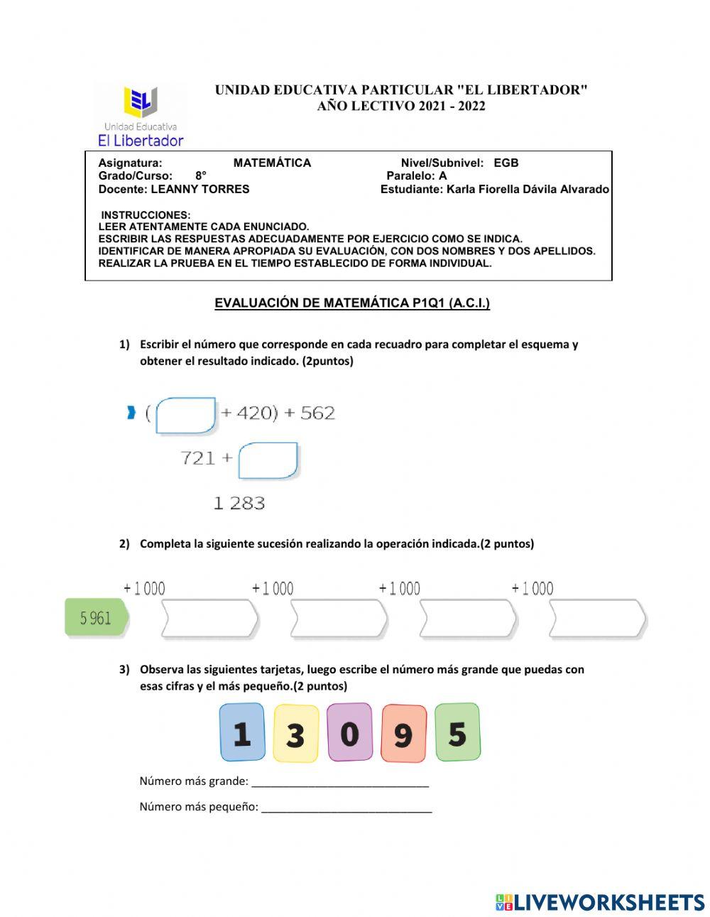 Matemática online exercise for 6TO GRADO | Live Worksheets