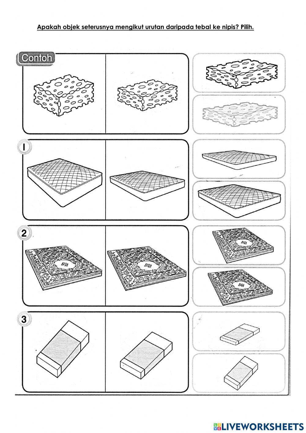 latihan susun objek tebal ke nipis online exercise for | Live Worksheets