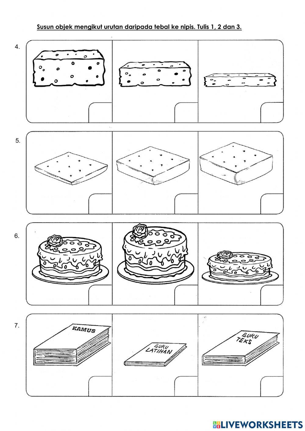 latihan susun objek tebal ke nipis online exercise for | Live Worksheets