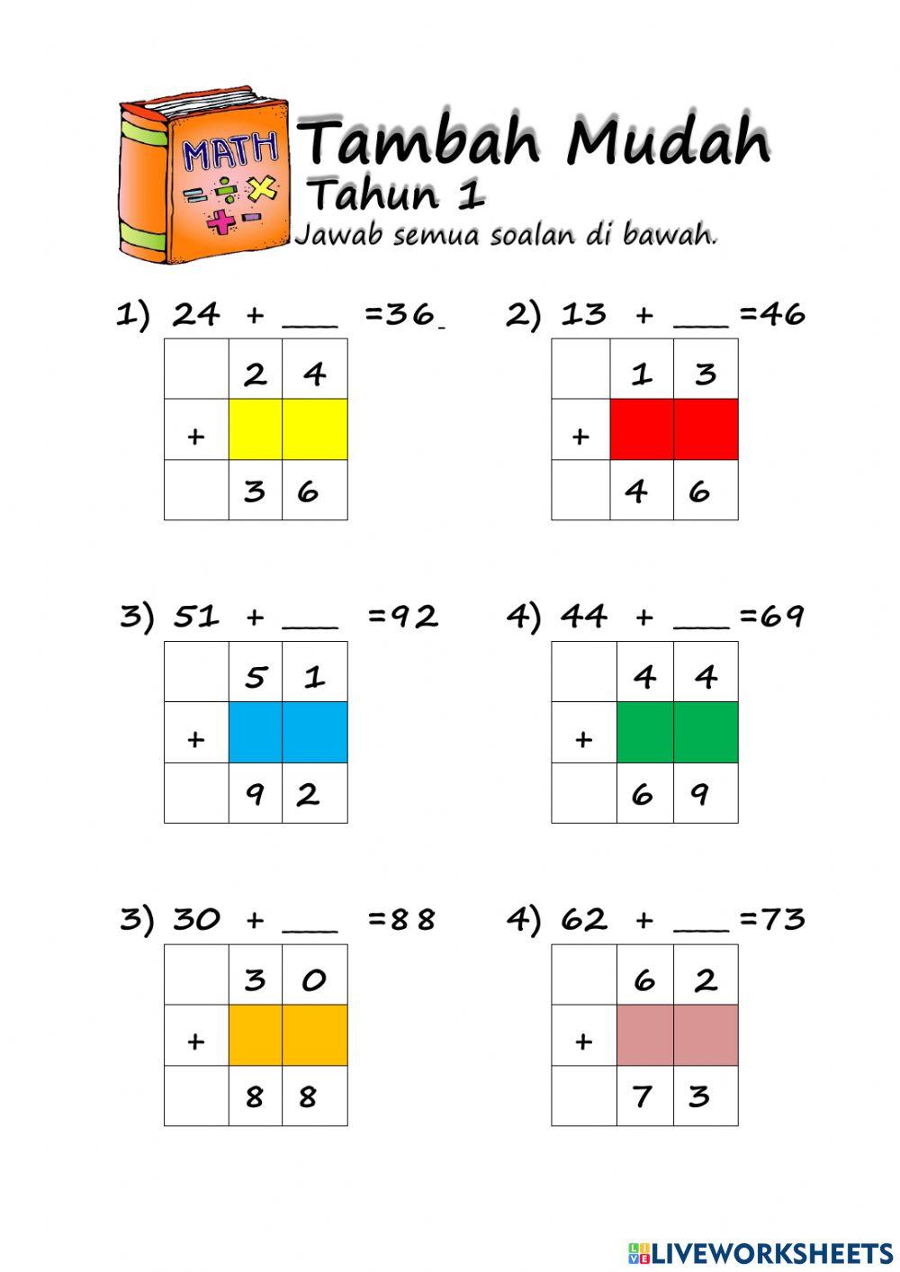 Tambah Mudah Part 3 worksheet | Live Worksheets