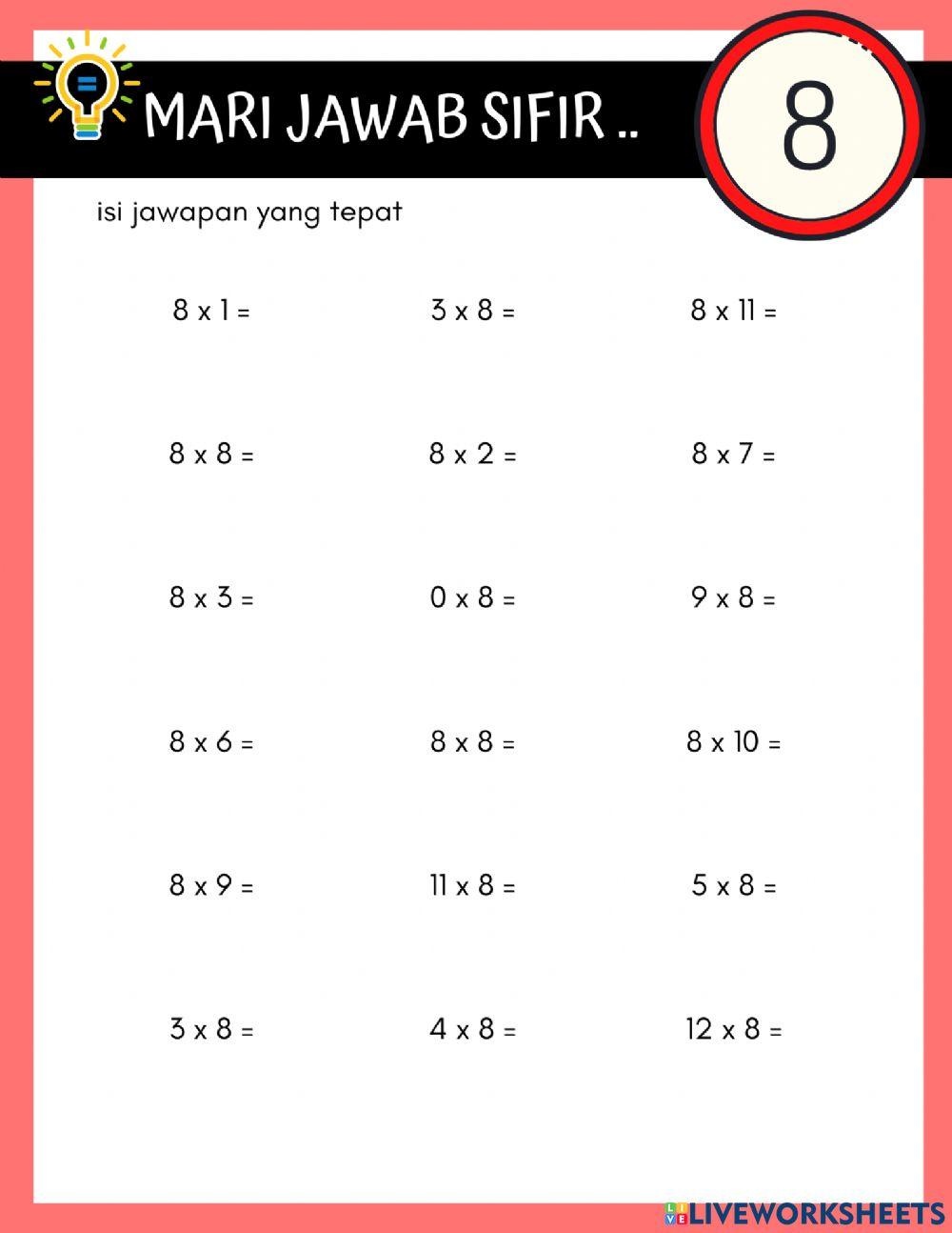 Kuiz sifir 8 worksheet | Live Worksheets