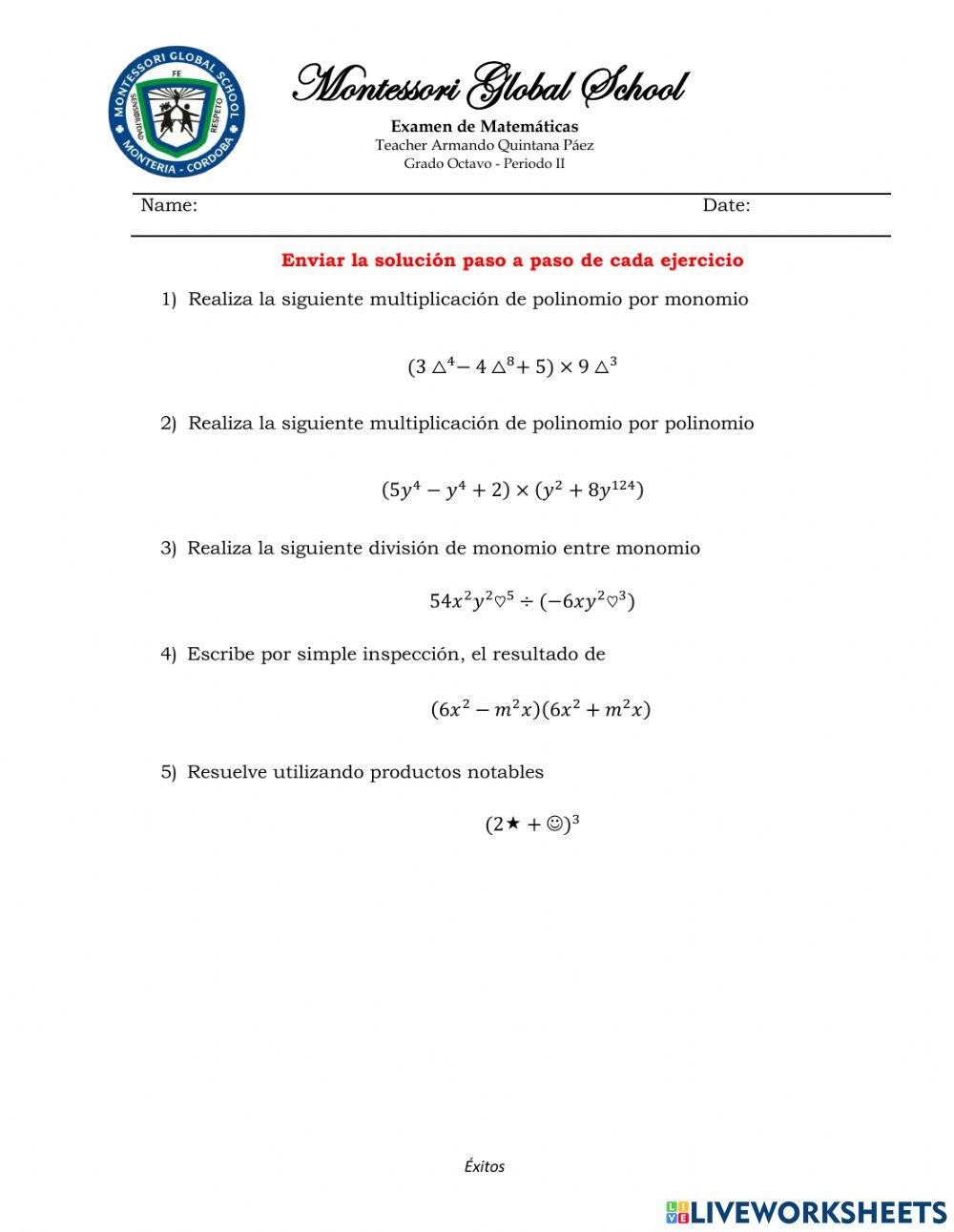 Algebra 8 worksheet | Live Worksheets