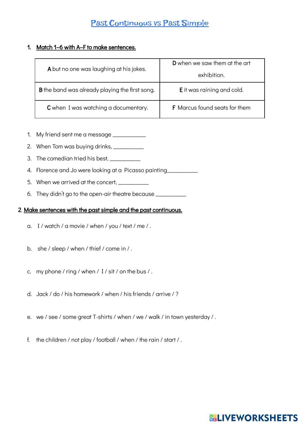 Past Simple and Past Continuous exercise for 6th | Live Worksheets