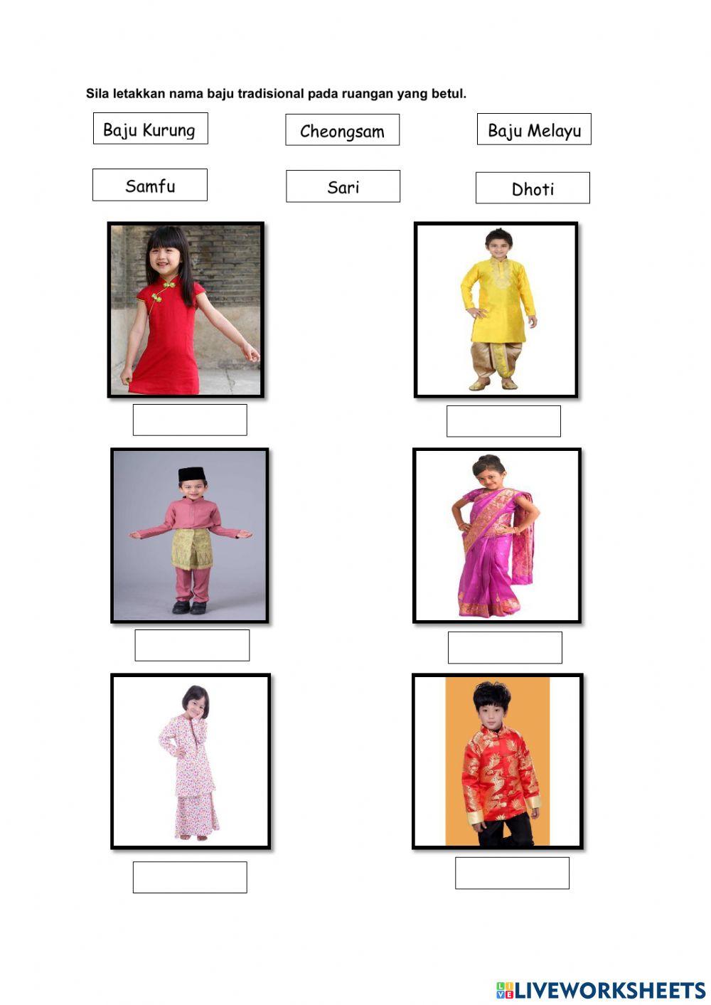 Mengenali pakaian tradisional worksheet | Live Worksheets