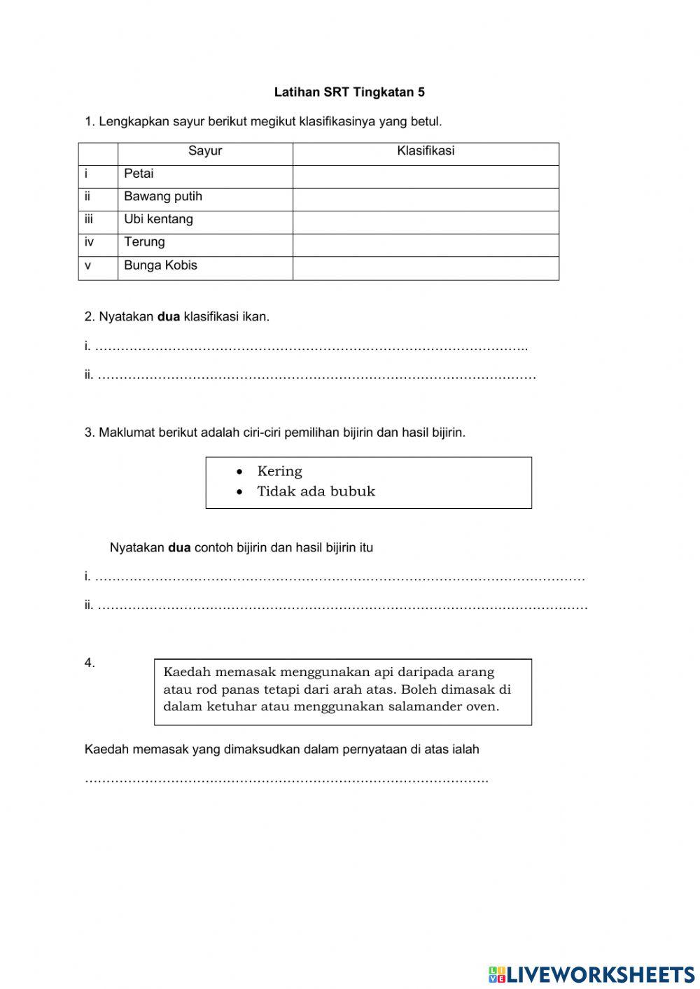 Latihan SRT T5 | Free Interactive Worksheets | 1165186