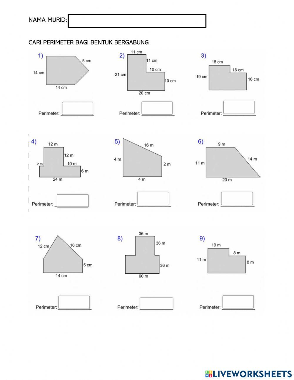 Perimeter worksheet for TAHUN 6 | Live Worksheets