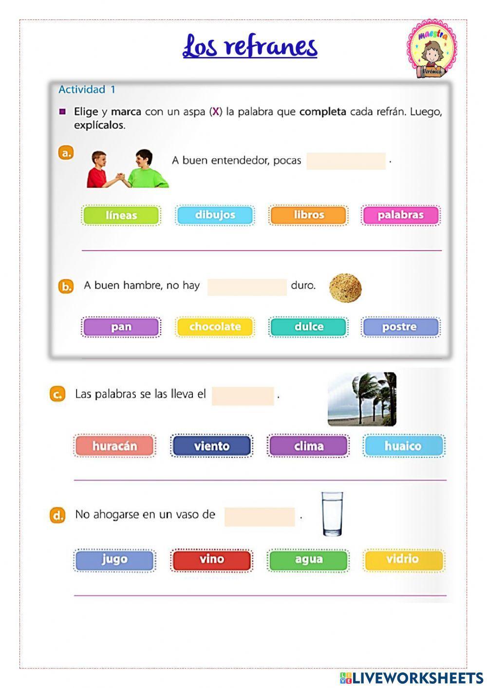 Refranes exercise for 3ro | Live Worksheets
