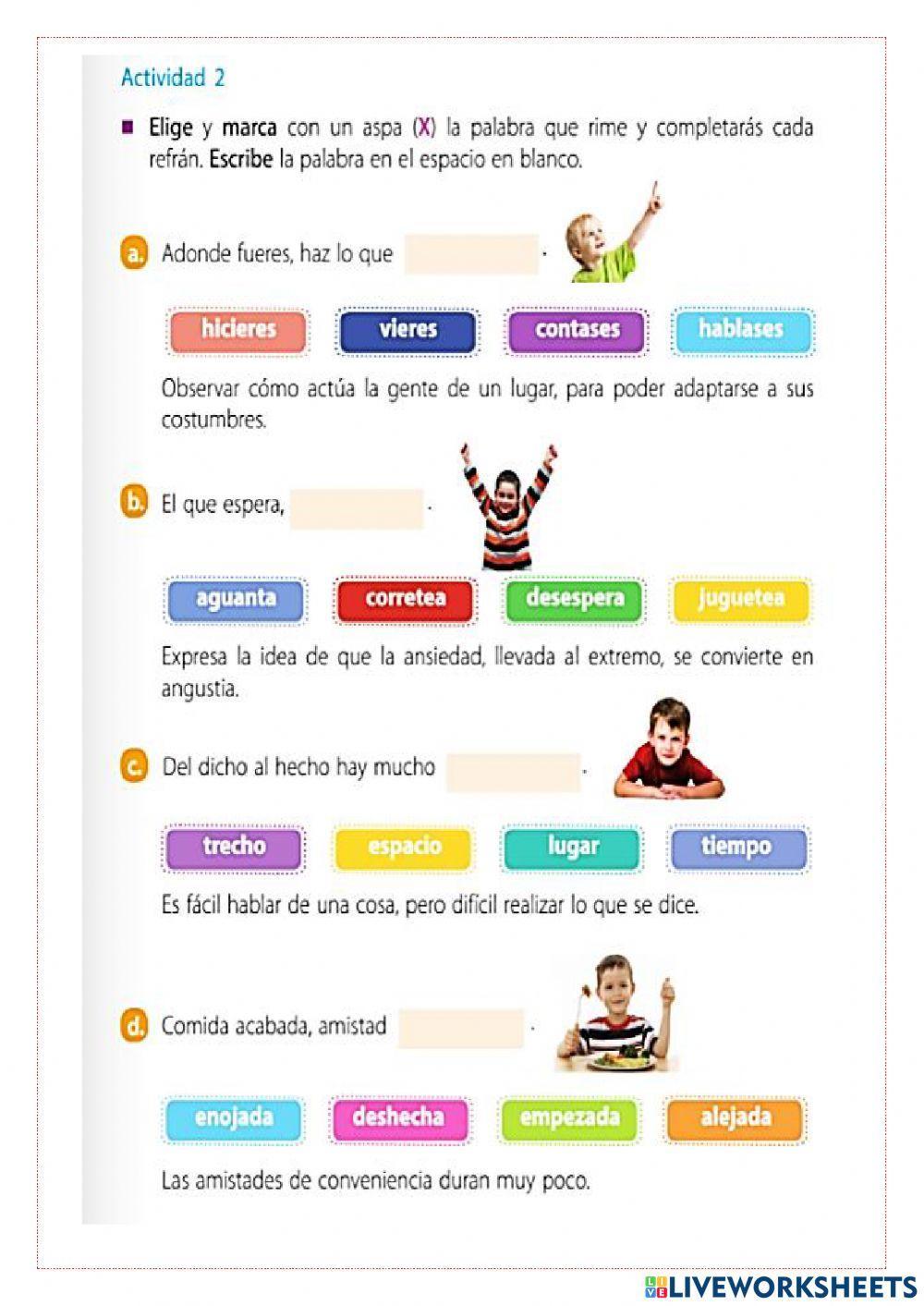 Refranes exercise for 3ro | Live Worksheets