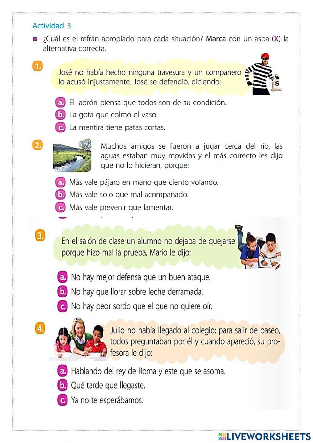 Refranes exercise for 3ro | Live Worksheets