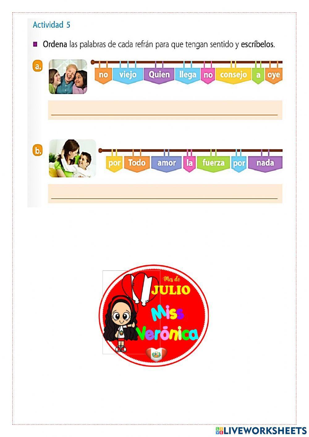 Refranes exercise for 3ro | Live Worksheets