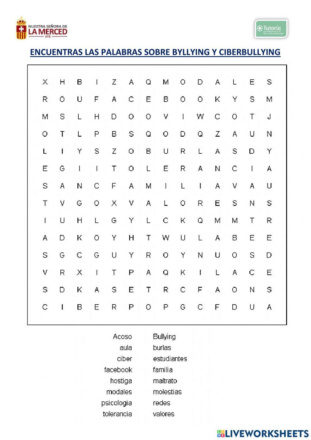 Sopa De Letras Del Bullying - MXEDUSA Sopa De Letras Del Bullying - MXEDUSA