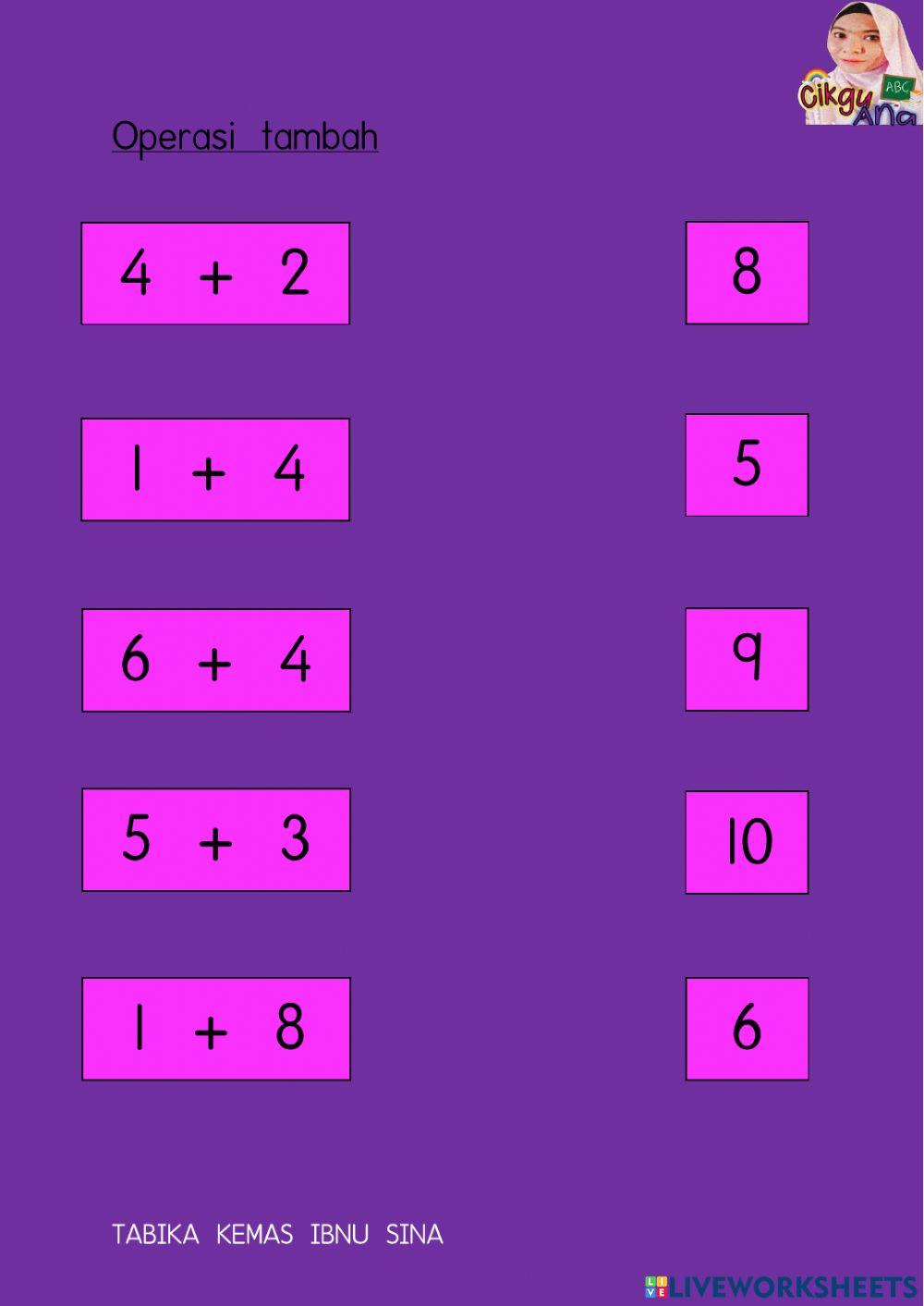 Operasi tambah online activity for TABIKA | Live Worksheets