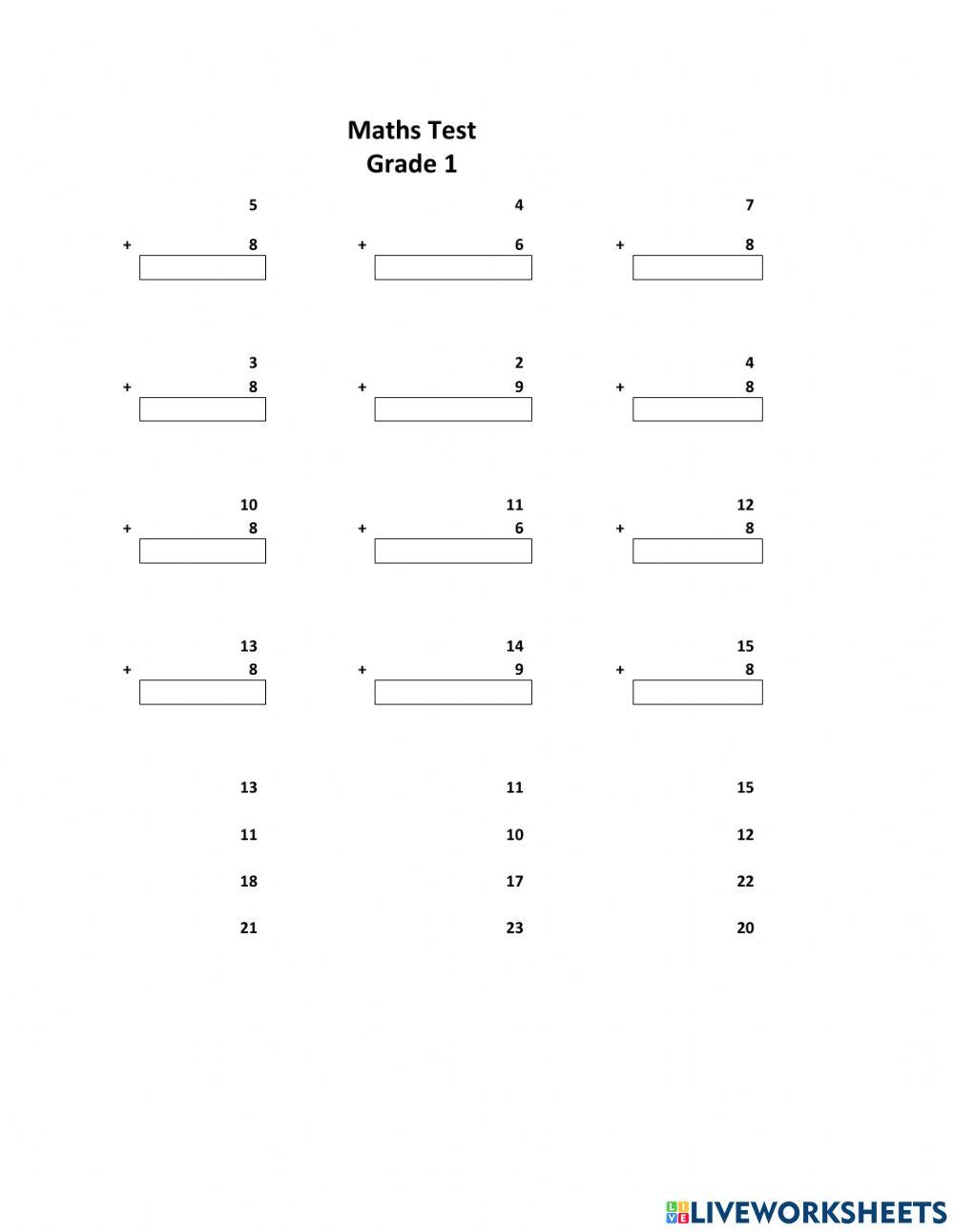 Maths Addition-Grade:1 online exercise for | Live Worksheets