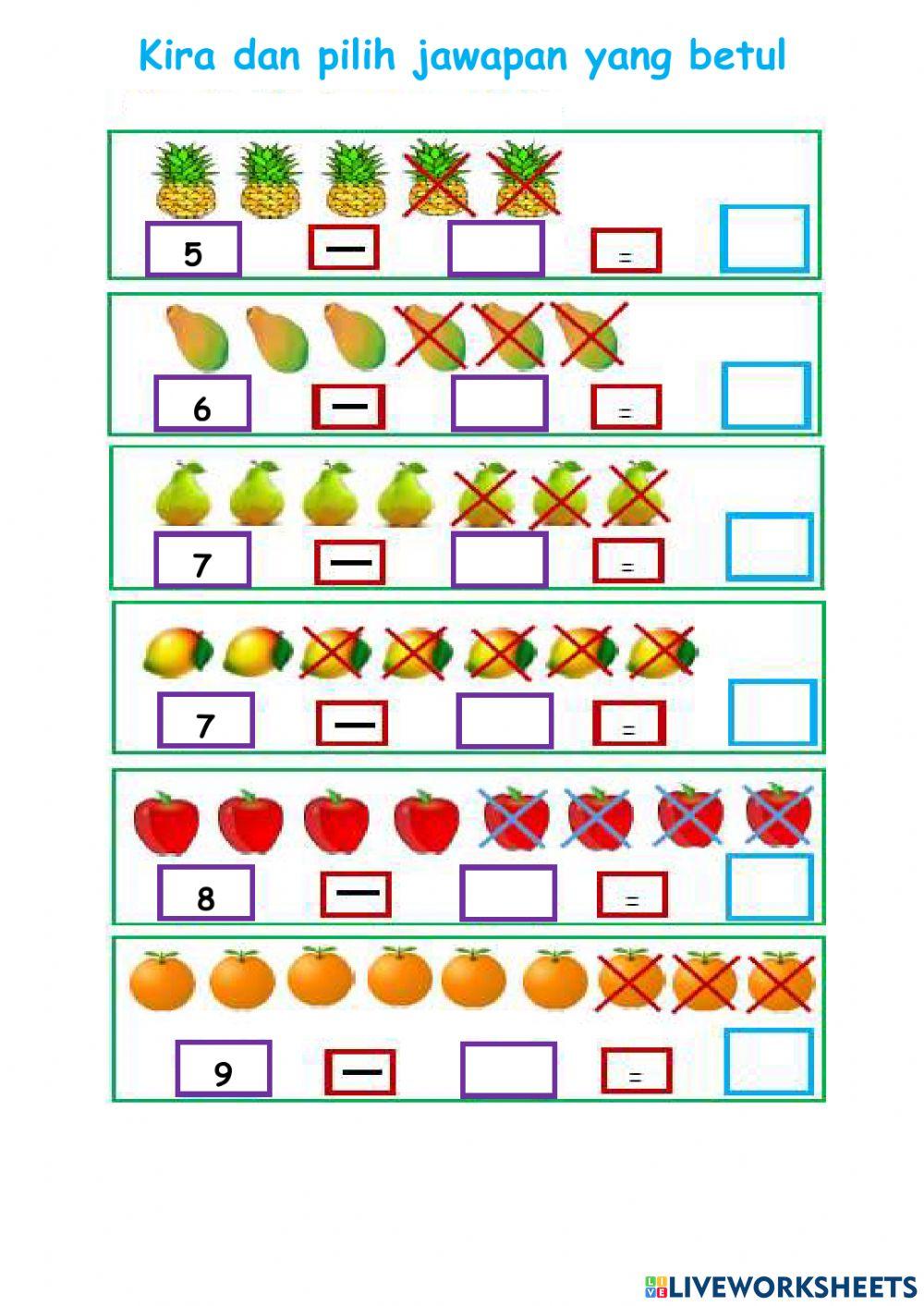 Matematik awal worksheet for prasekolah | Live Worksheets