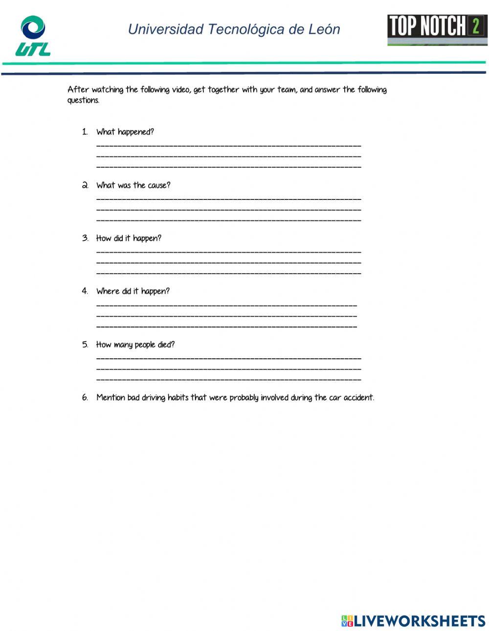 Car accident online exercise for | Live Worksheets