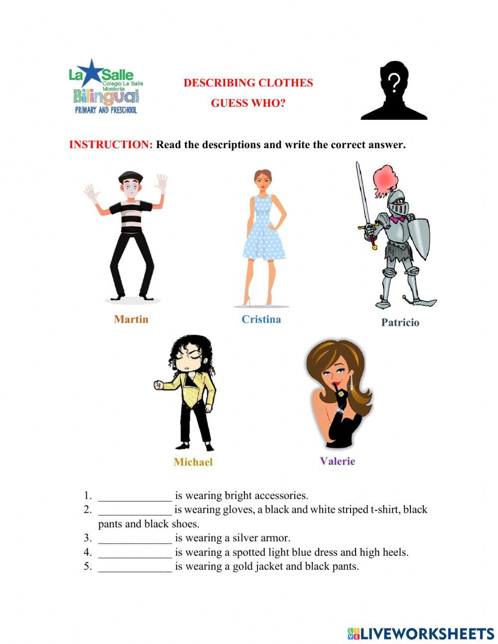 Describing clothes activity for 3rd Grade | Live Worksheets