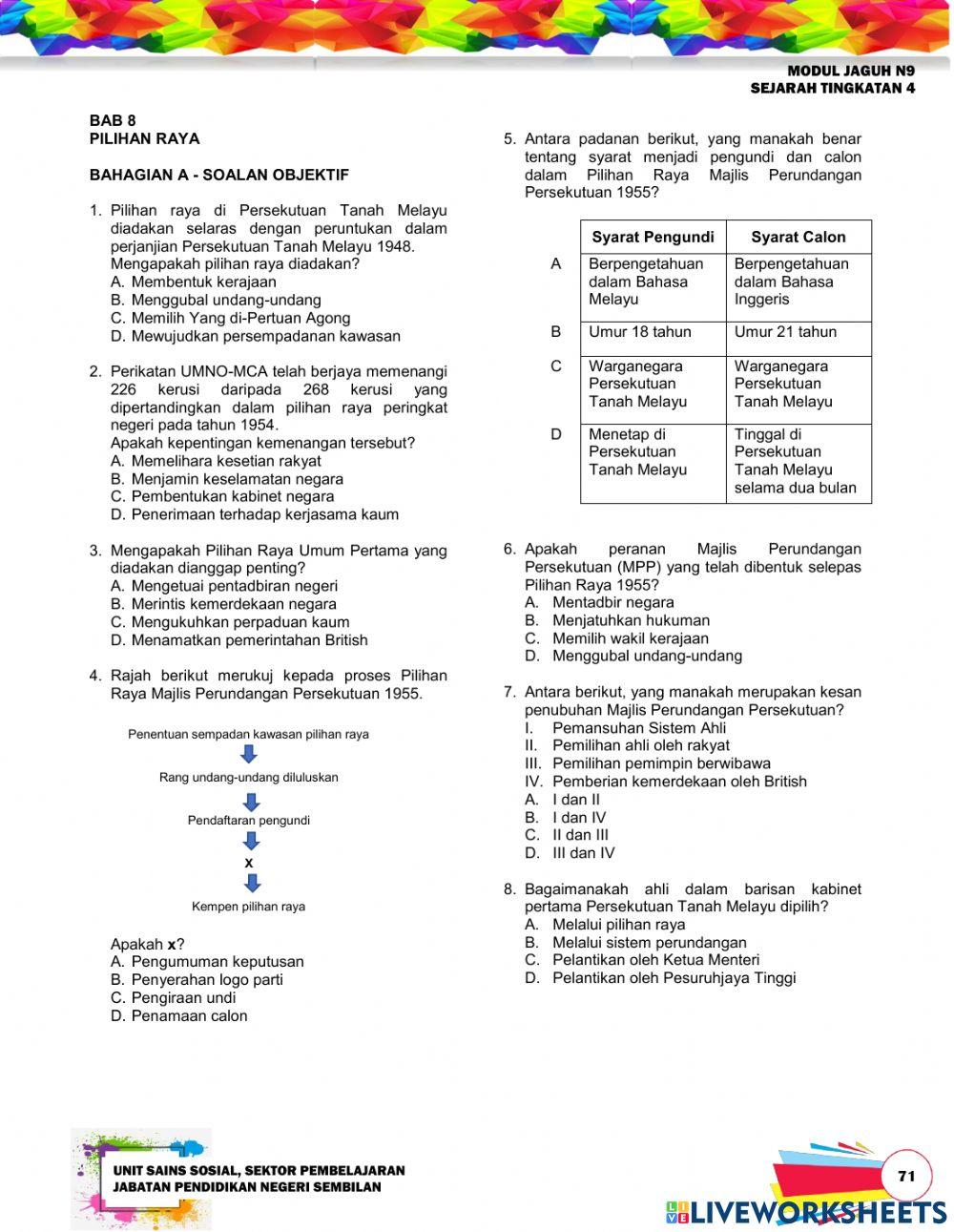 Bab 8 pilihan raya activity | Live Worksheets