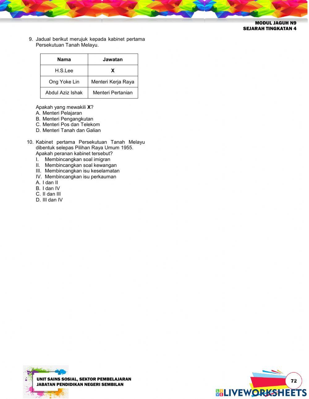 Bab 8 pilihan raya activity | Live Worksheets