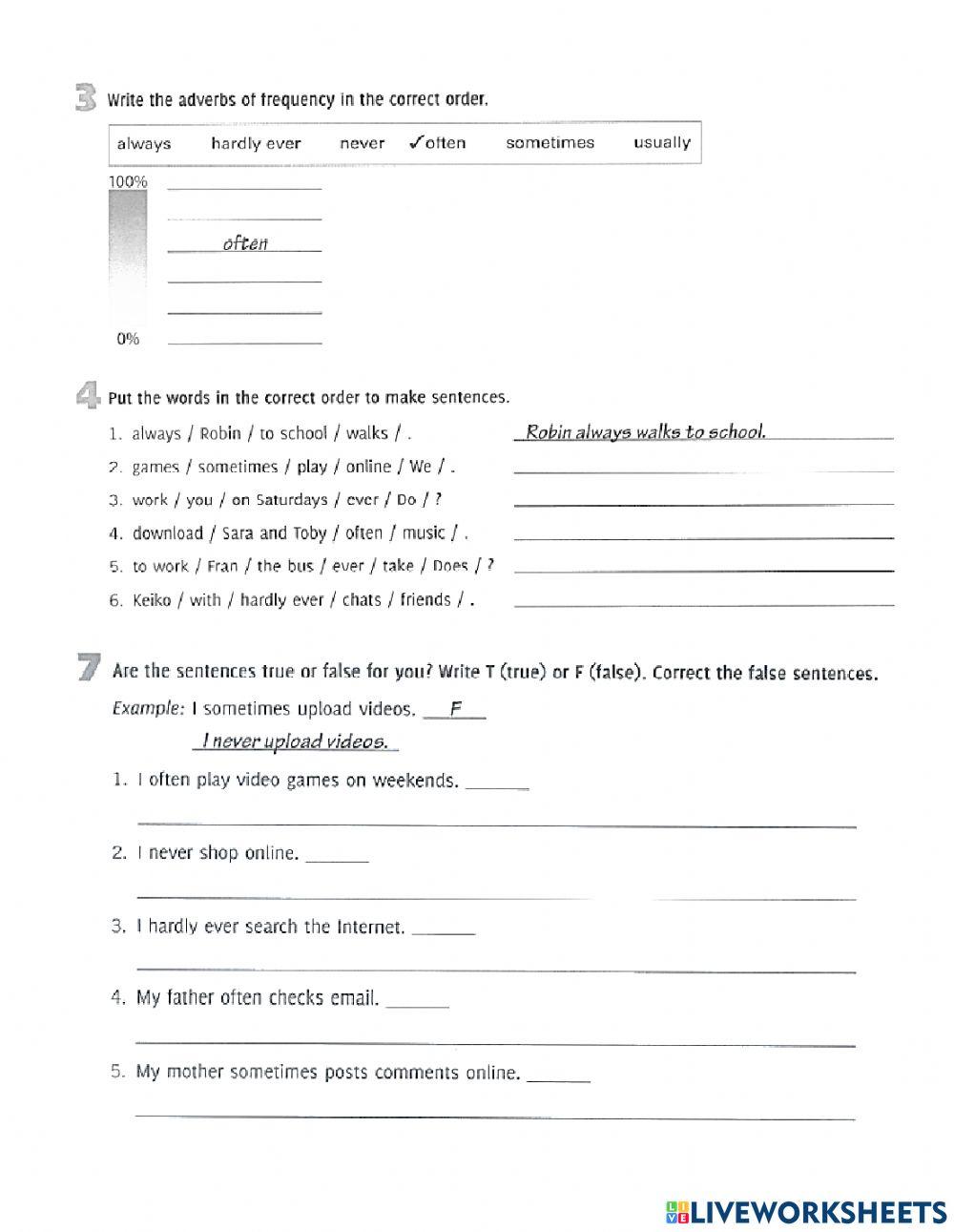 Adverbs of freq… | Free Interactive Worksheets | 1166348