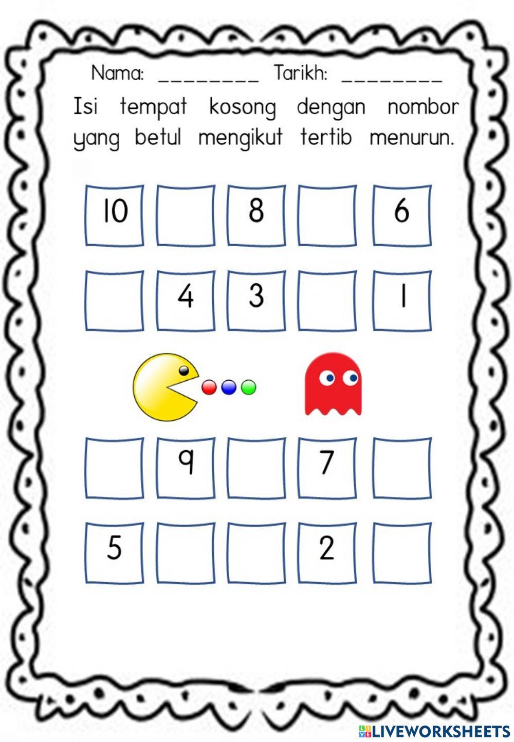 Nombor tertib menurun exercise | Live Worksheets