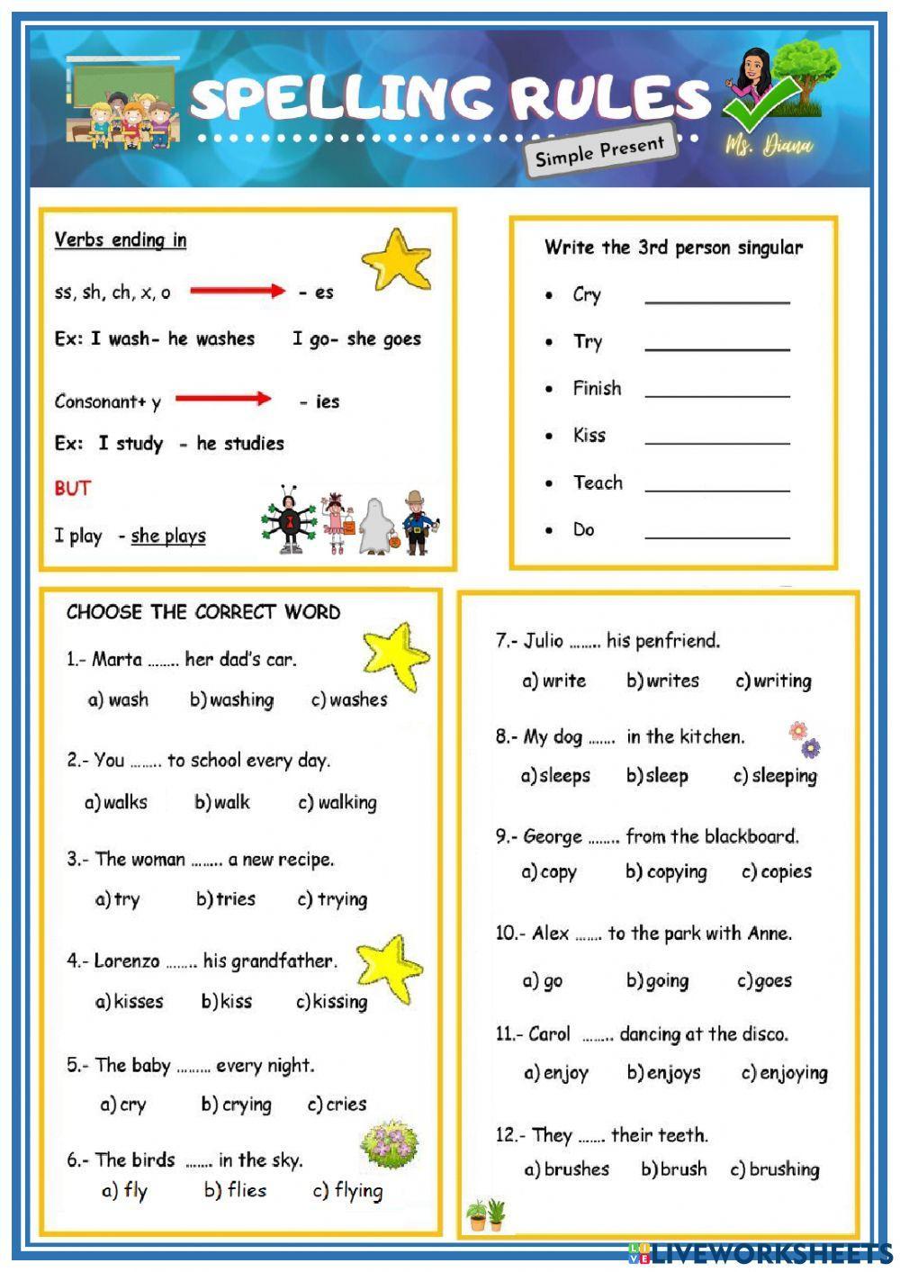 Simple Present SPELLING RULES Worksheet Live Worksheets simple-present-spelling-rules-worksheet-live-worksheets