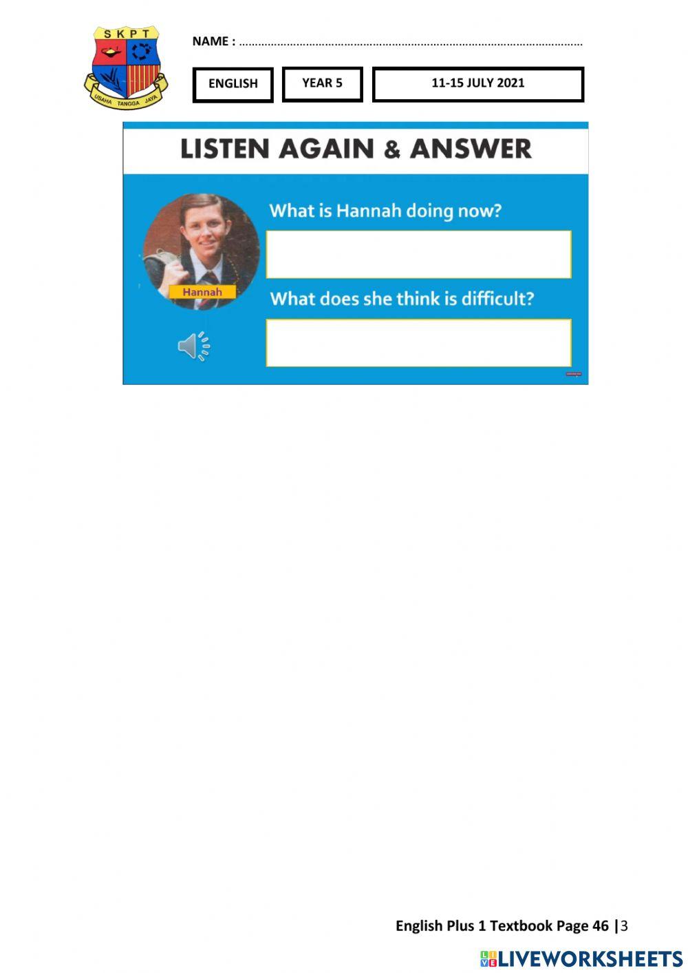 ENG Y5 Week 23 (11-15 JULY) Worksheets 1 worksheet | Live Worksheets