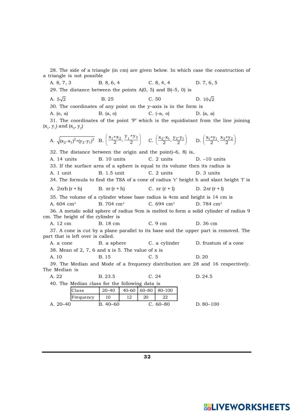 Model questions for sslc activity | Live Worksheets