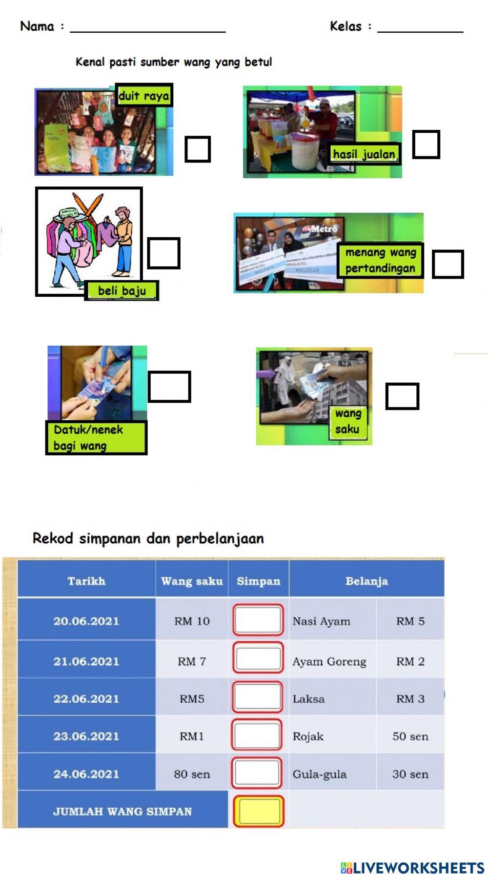 Pdf online worksheet: Matematik Tahun 1 | Live Worksheets