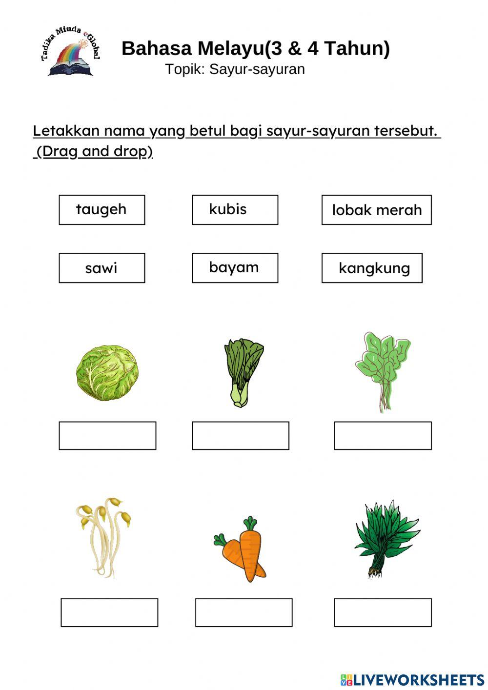 3 & 4 Tahun: BM (Sayur-sayuran) worksheet | Live Worksheets