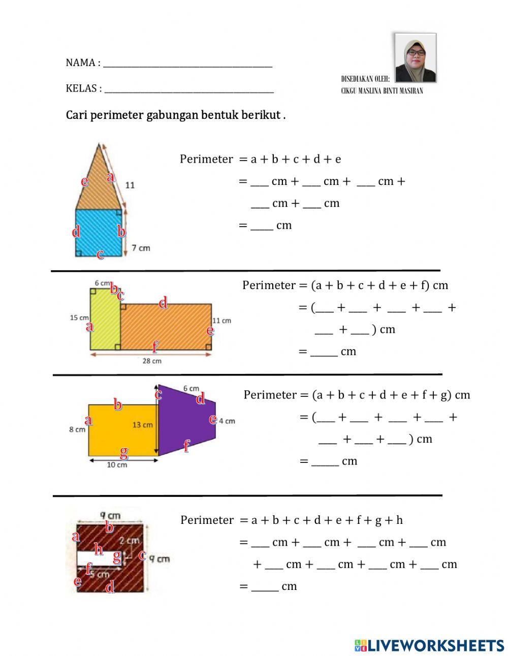 Ulangkaji perimeter gabungan worksheet | Live Worksheets