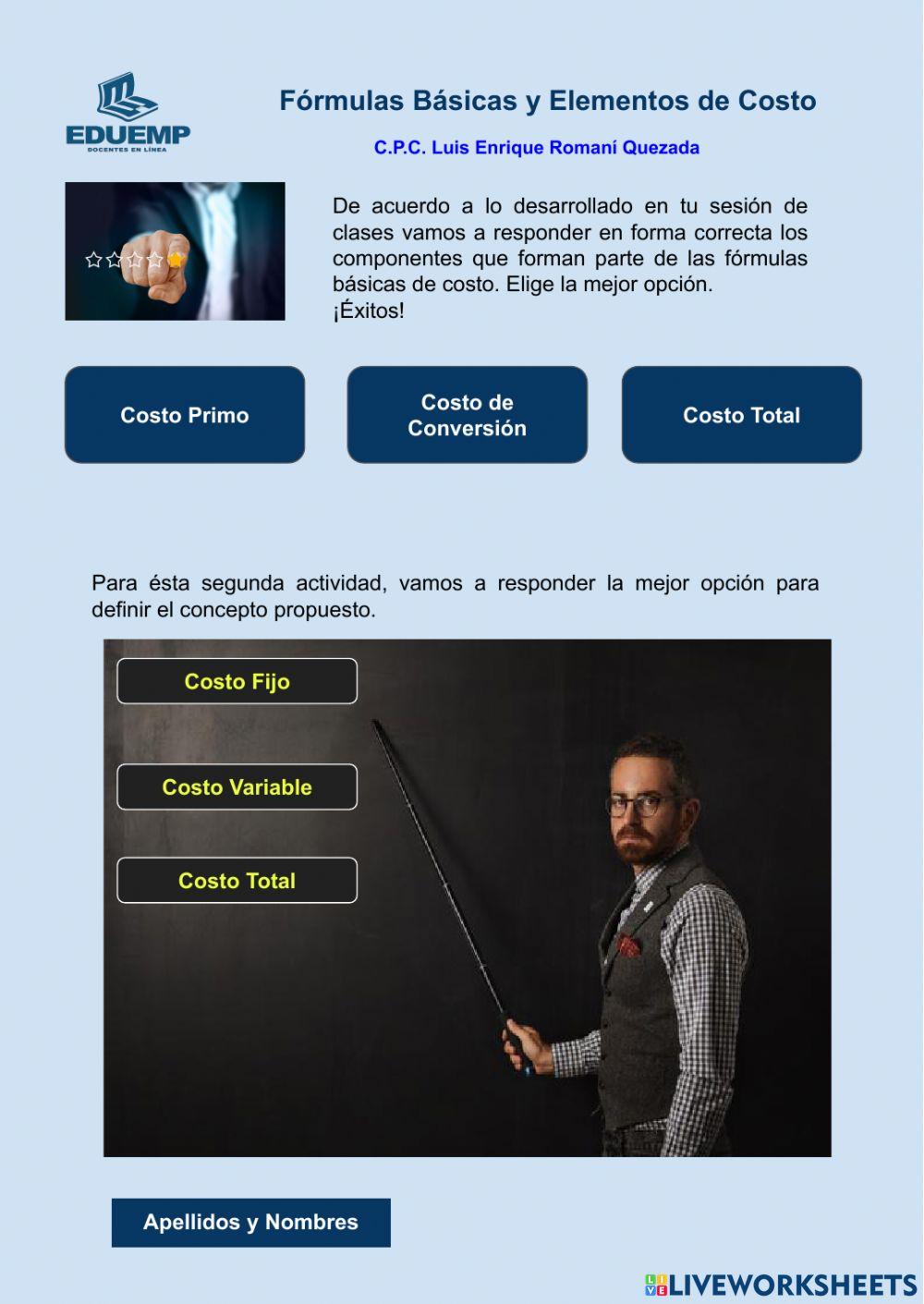 Fórmulas básica y elemento del costo | Luis Enrique