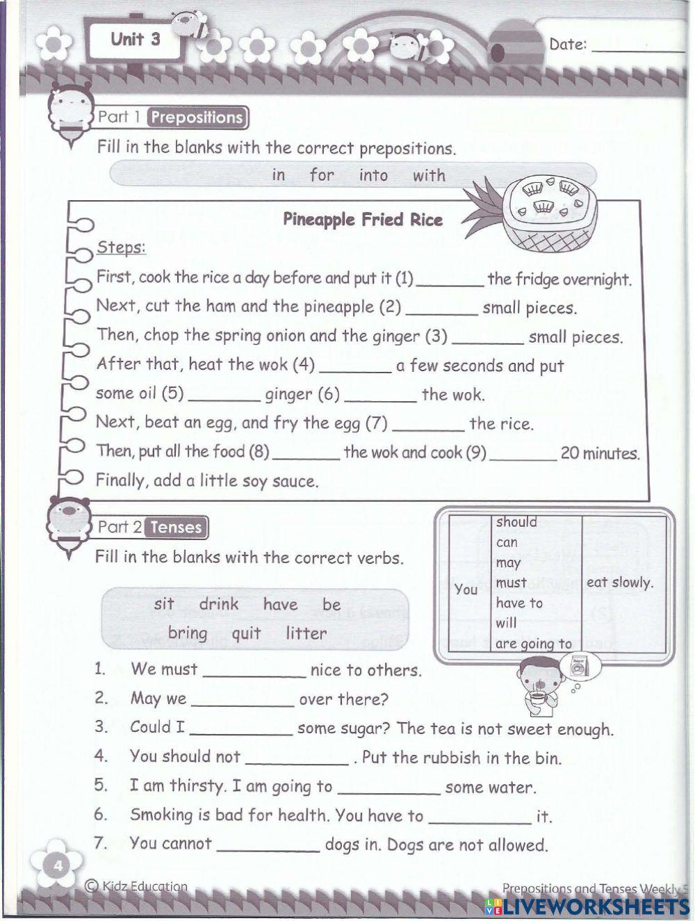 Prepositions and Tenses-P5-Unit 3 online exercise for | Live Worksheets