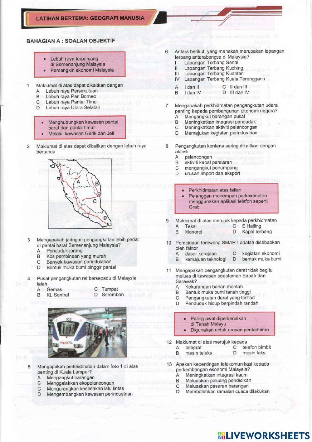 Quiz tema geografi manusia t2 worksheet | Live Worksheets