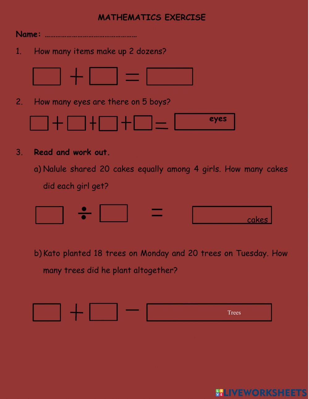 Operations online exercise | Live Worksheets