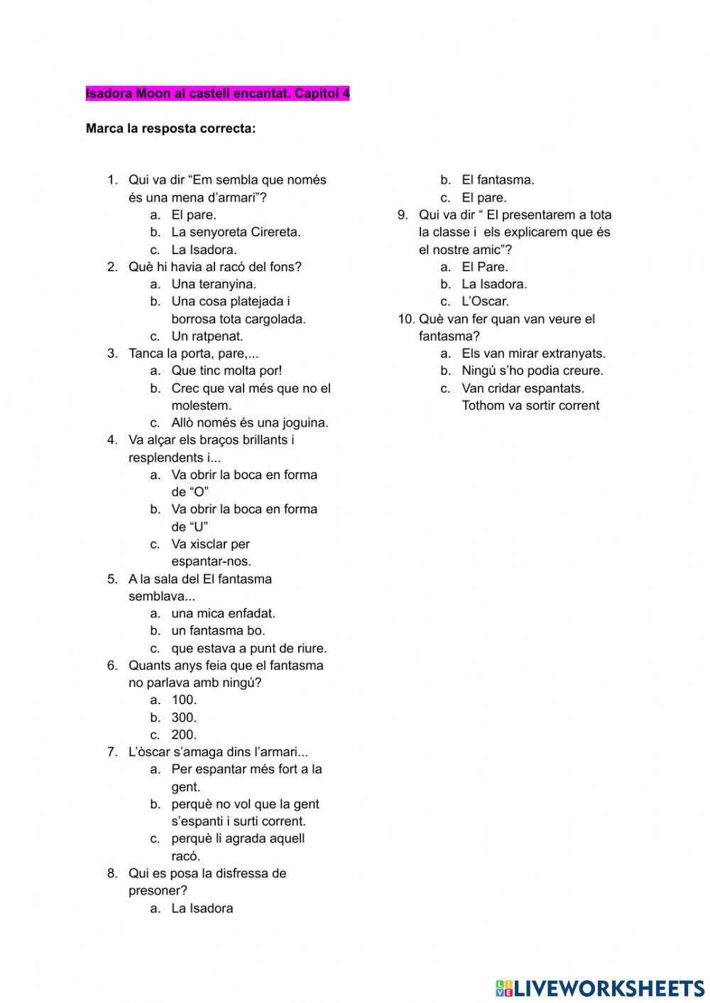 Isadora Moon al… | Free Interactive Worksheets | 1168219