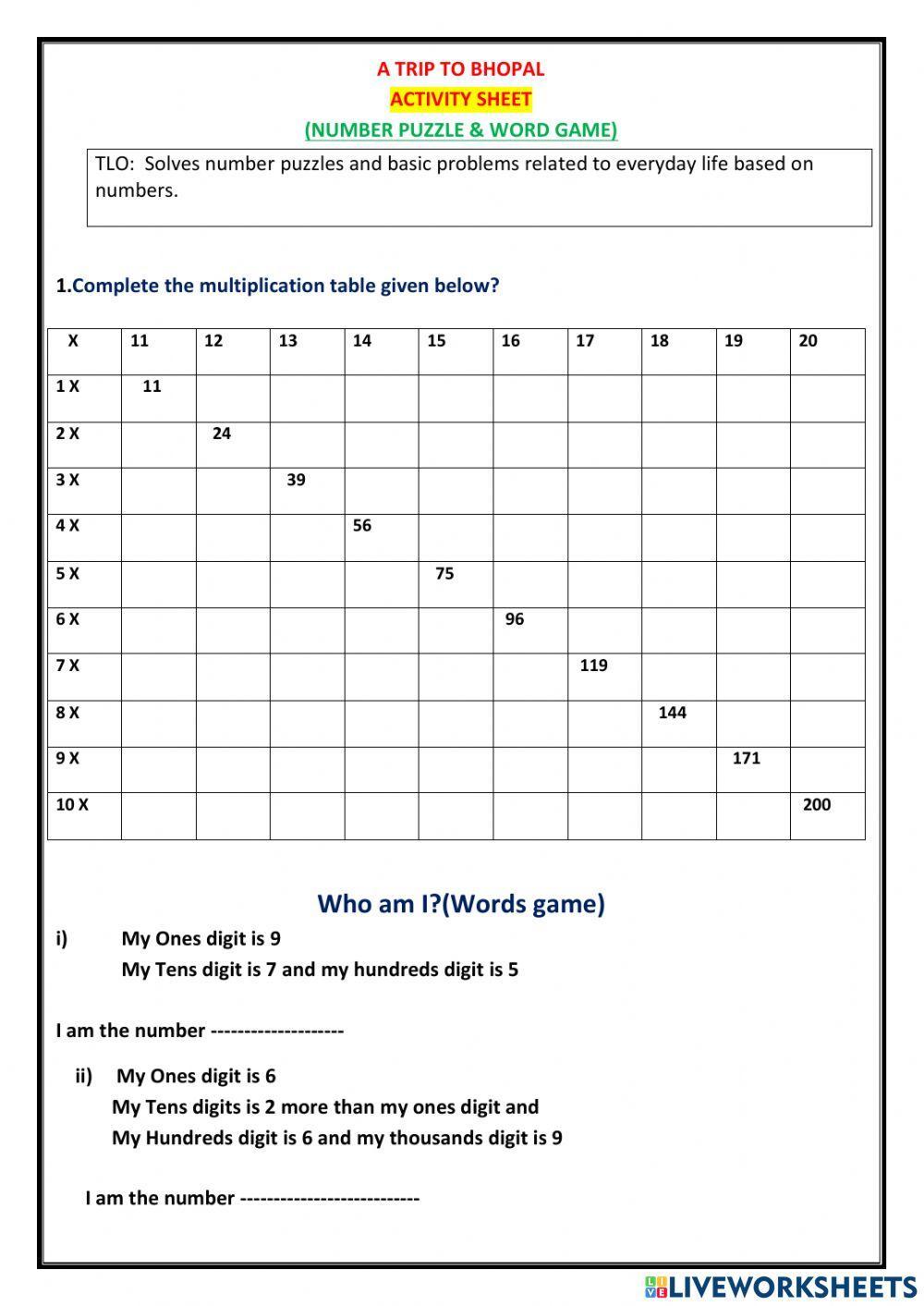 Number Puzzle worksheet | Live Worksheets