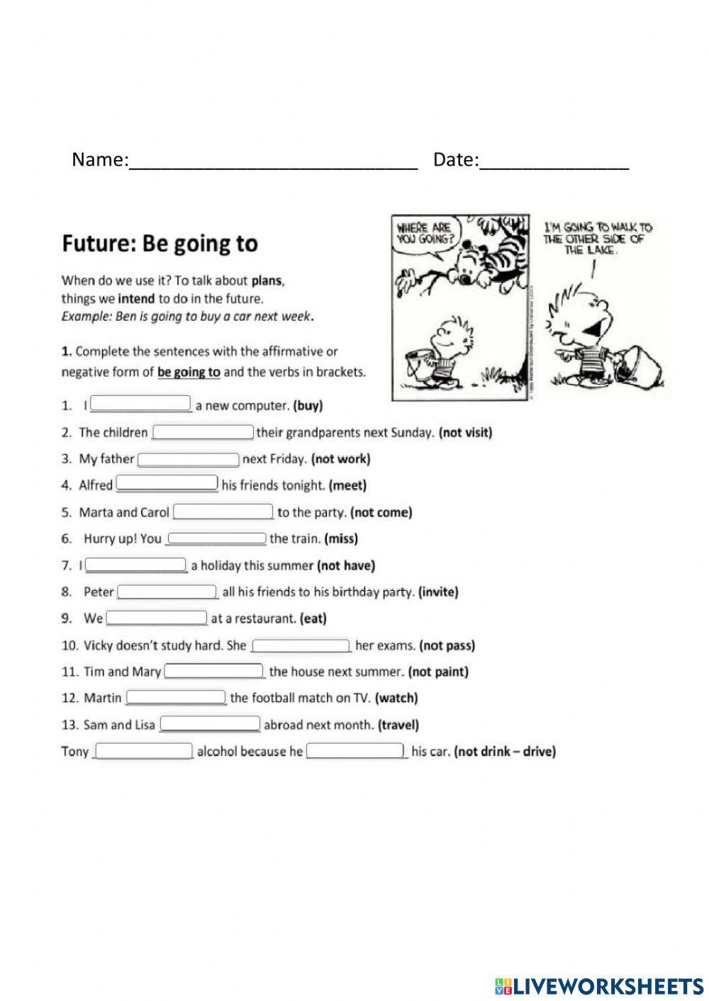 Be going to activity for 2 | Live Worksheets
