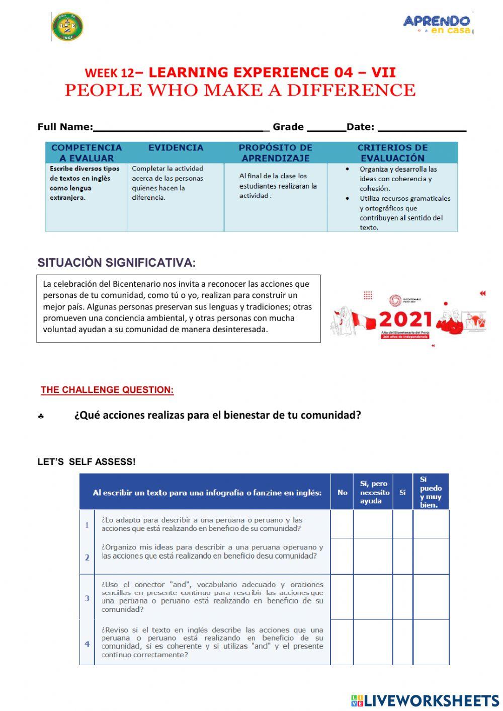 Pdf online activity: People who make a difference | Live Worksheets