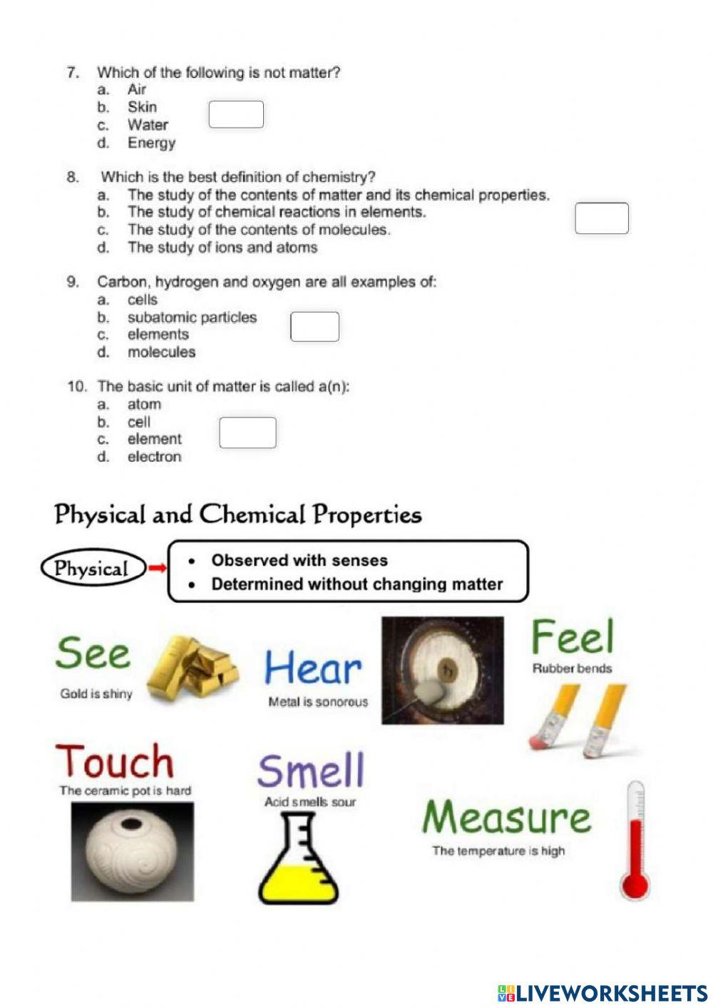 Some basic concept of chemistry interactive worksheet | Live Worksheets