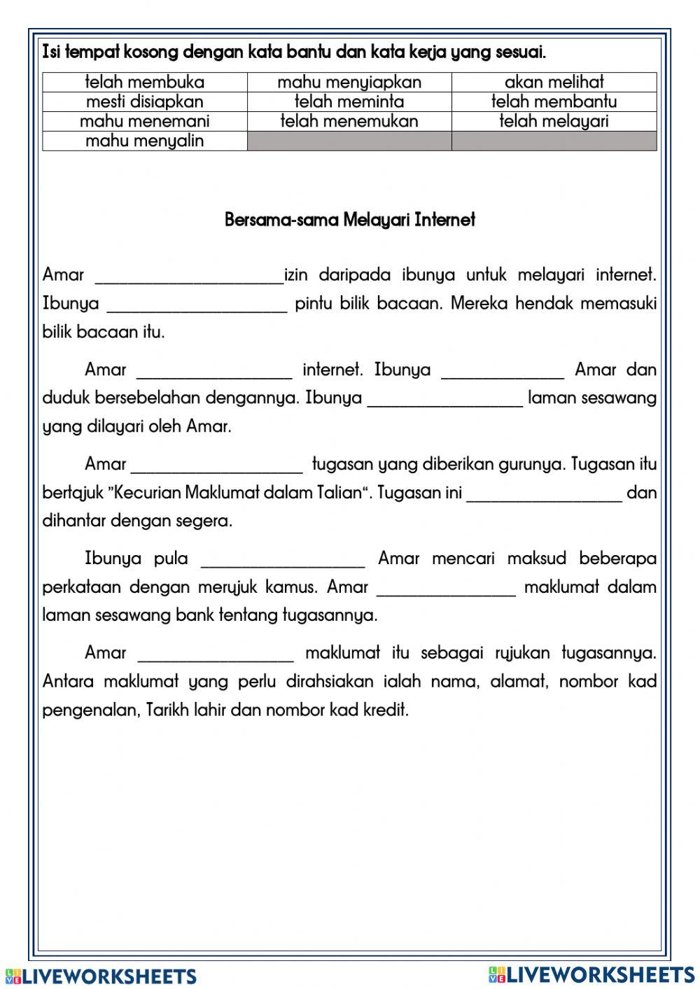 BM T6 Bersama-sama Melayari Internet worksheet | Live Worksheets