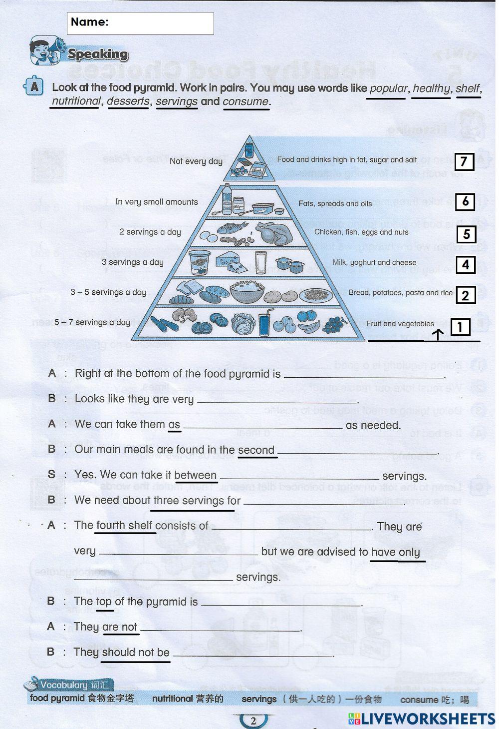 Unit 5 Th Food Pyramid worksheet | Live Worksheets
