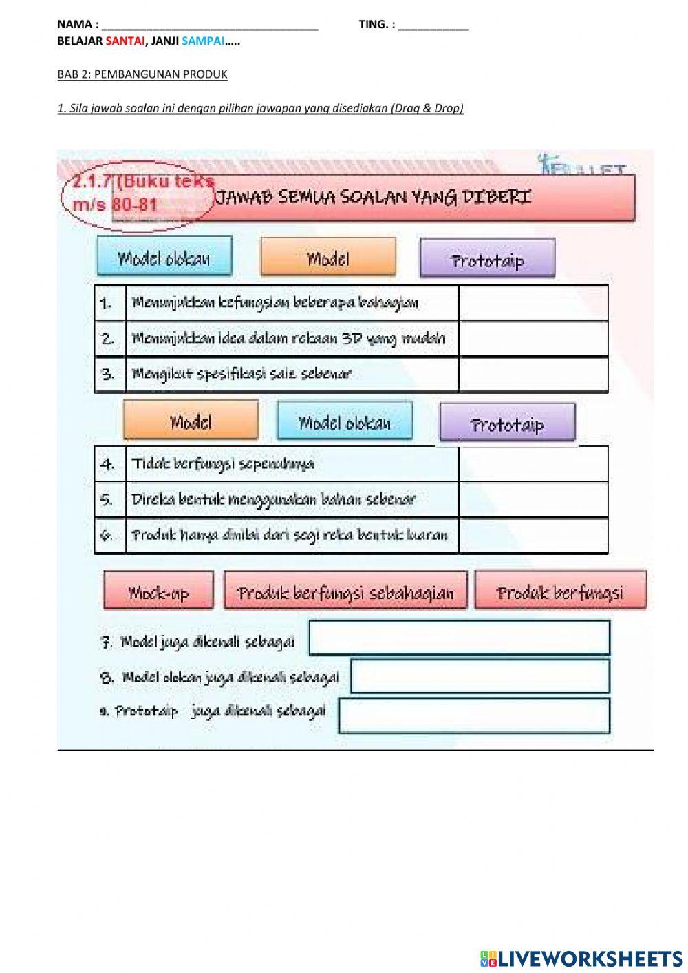Bab 2 penghasilan produk worksheet | Live Worksheets