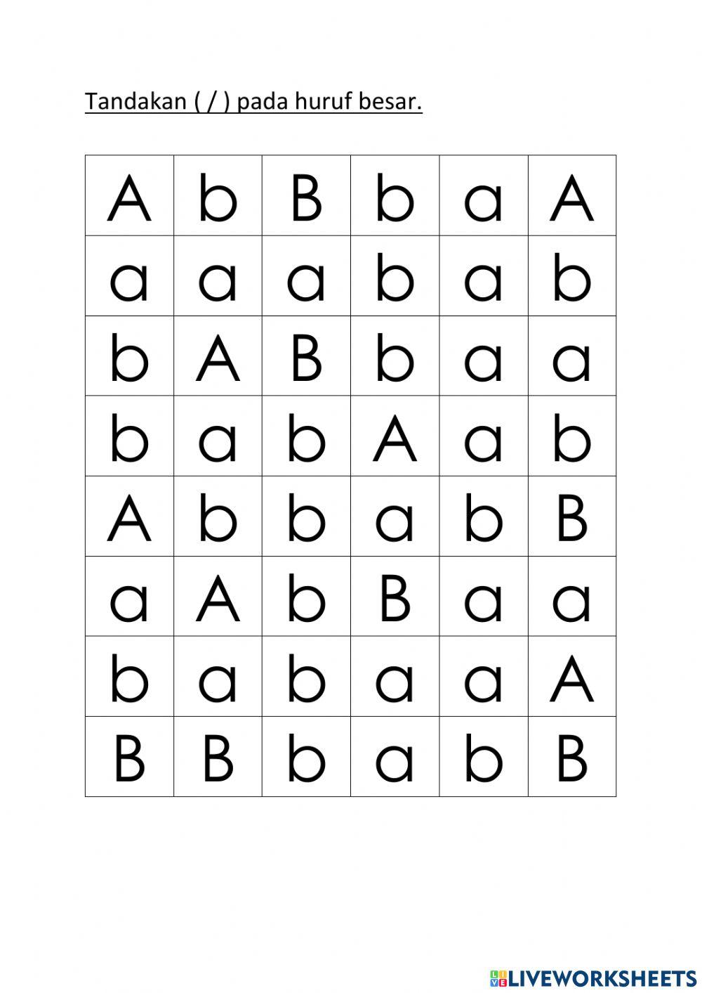 Huruf besar A dan B worksheet | Live Worksheets
