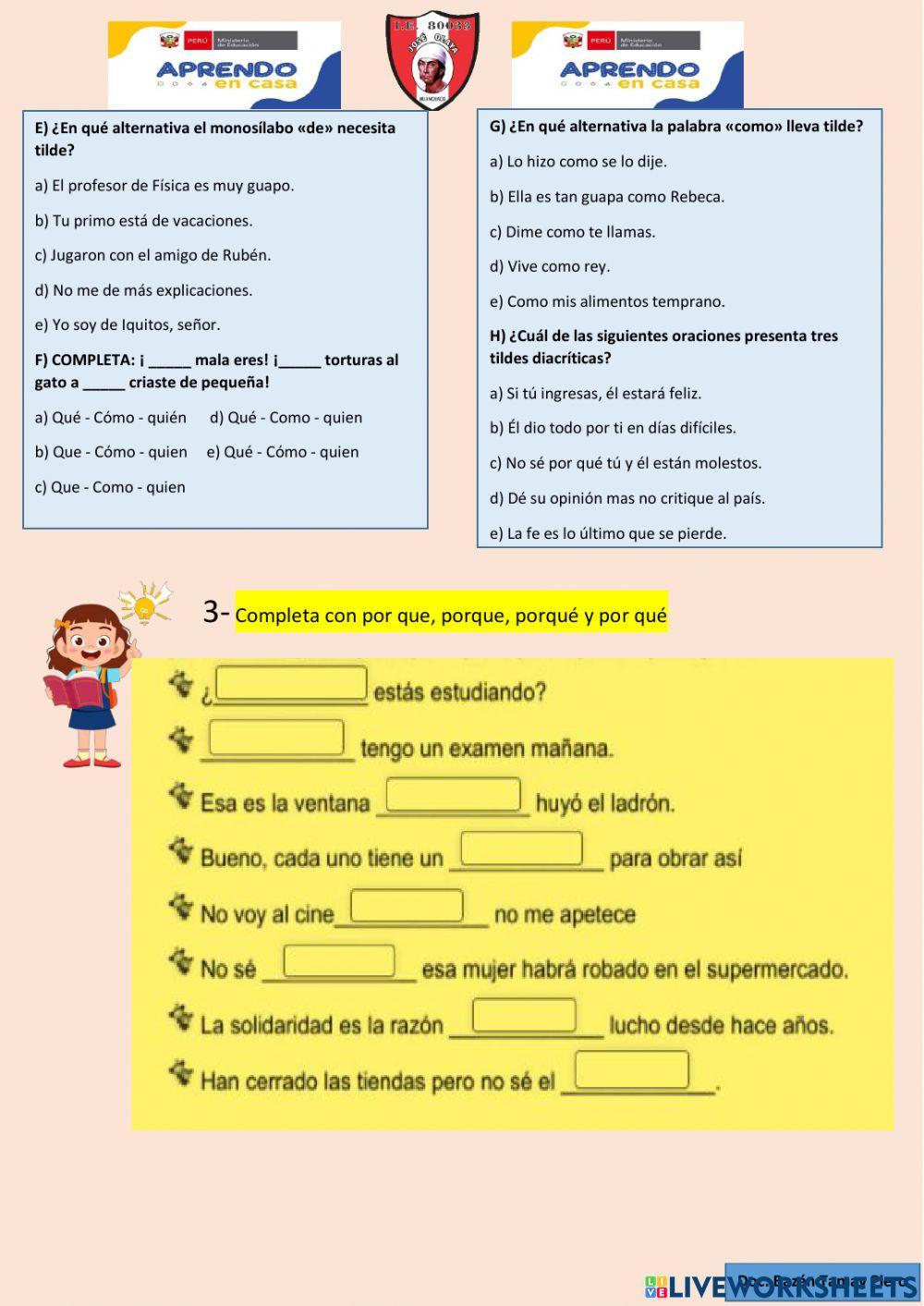 Acentuación y tildación interactive worksheet | Live Worksheets