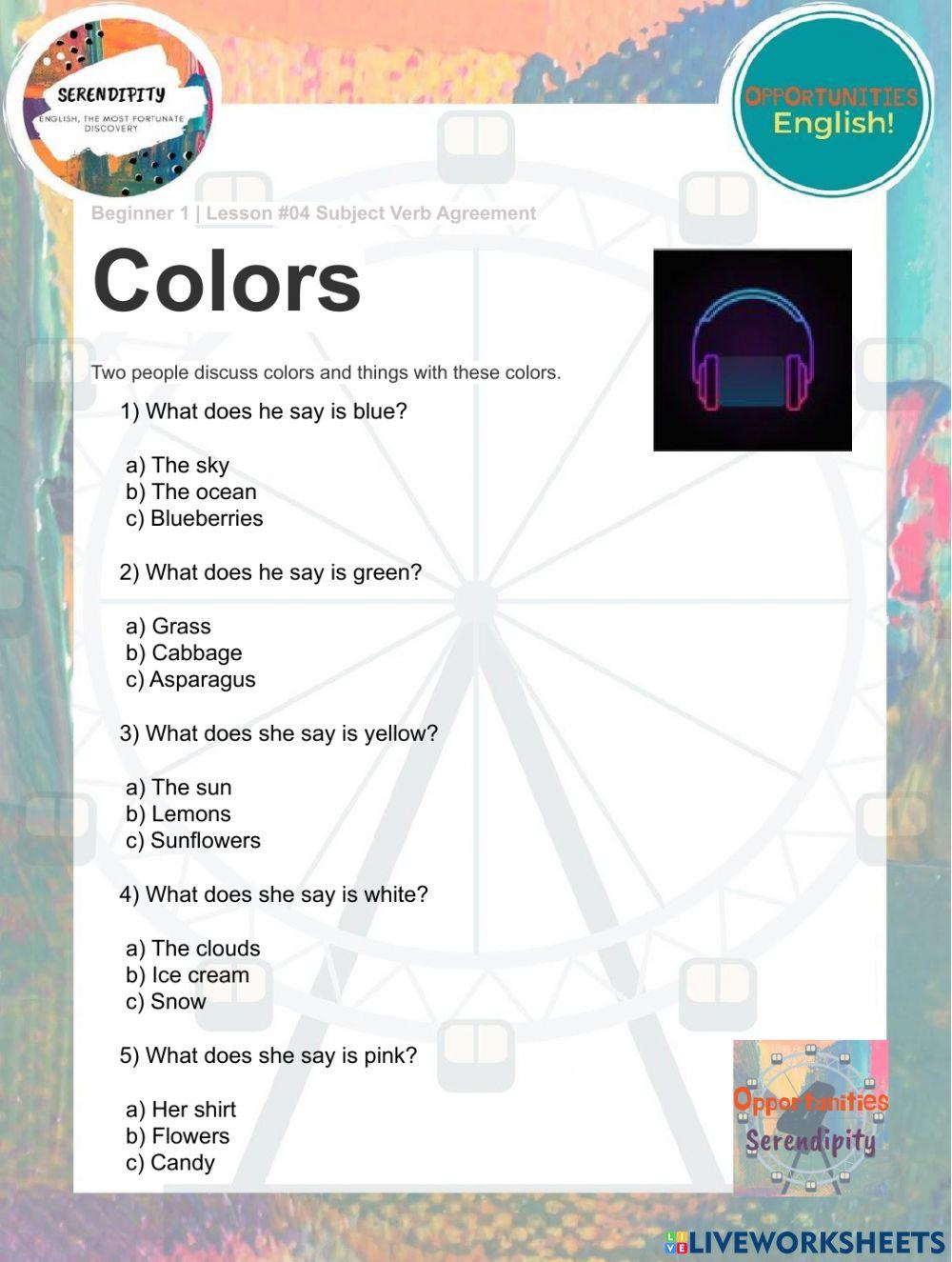 Colours online exercise for Beginners | Live Worksheets