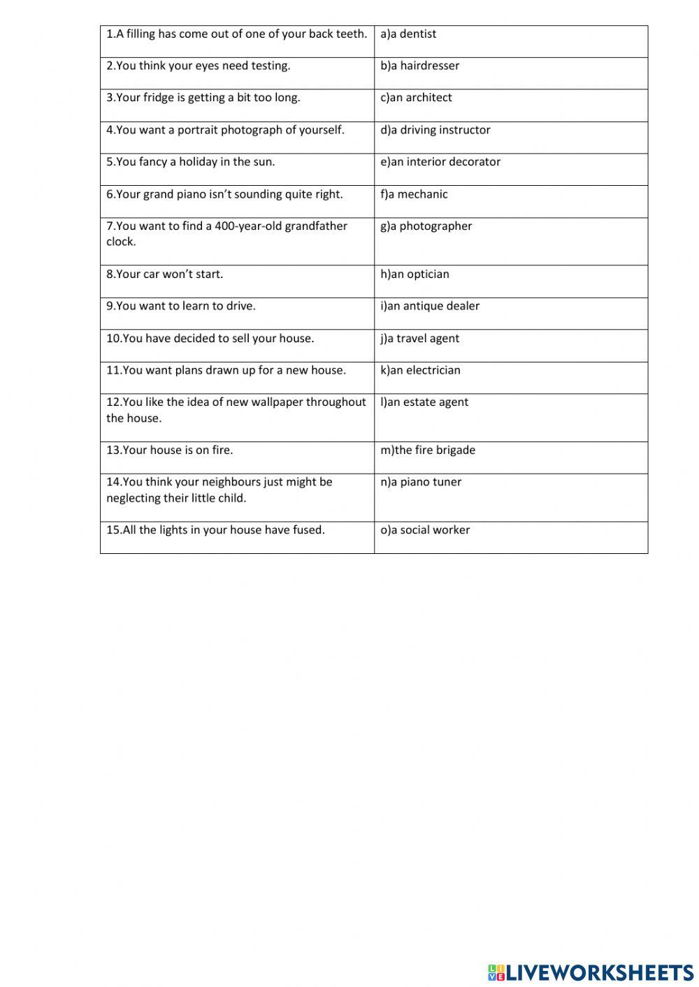 Work exercise for Pre-Intermediate | Live Worksheets